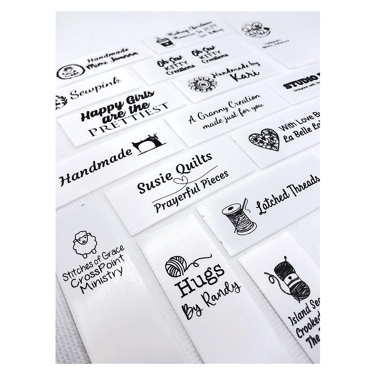 Design Your Own - Non-Fraying Quality Custom Printed Satin Fabric Labels Jennifer's Jewels Brand Made in USA Sew On for Branding, Crafts, Clothing, Compliancy Needs, Knitting, Crocheting, Handmade