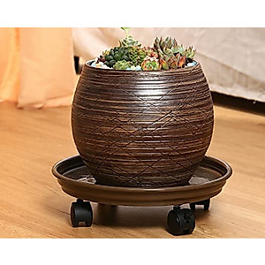 Yiting Plant Caddy with Wheels Heavy-Duty Rolling Plant Stand with Wheels Plant Dolly with Casters for Indoor and Outdoor Plant Roller Base Plant Saucer Mover -12” (12 inch, Brown)