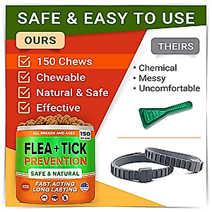 Natural Flea & Tick Prevention for Dogs Chewable Tablets - Flea & Tick Control Supplement - Oral Flea Pills for Dogs - All Breeds and Ages - Soft Chews Made in USA