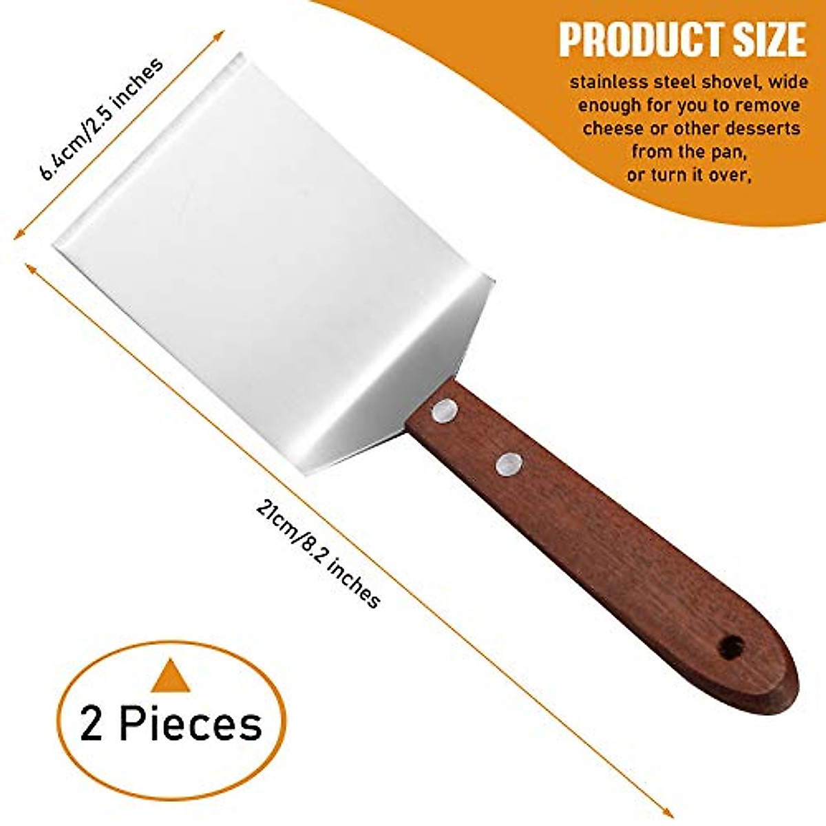 2 Pieces Small Brownie Cookie Spatula Metal Stainless Steel Spatula with Wooden Handle Heavy Duty Spatula for Kitchen Cooking Chef Baking Scraper Turner, 2.5 x 8.2 Inch1