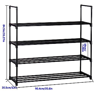 Function Home 4 Tier Free Standing Shoe Rack, Space Saving Shoes Storage Stand, Shoe Organizer Shelf for Bedroom, Entryway and Hallway in Black