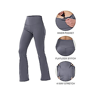 Knsbk Bootcut Yoga Pants for Women with Hidden Pockets High Waist Workout Pants Tummy Control Dress Bootleg Work Pants(Light Grey,Large)