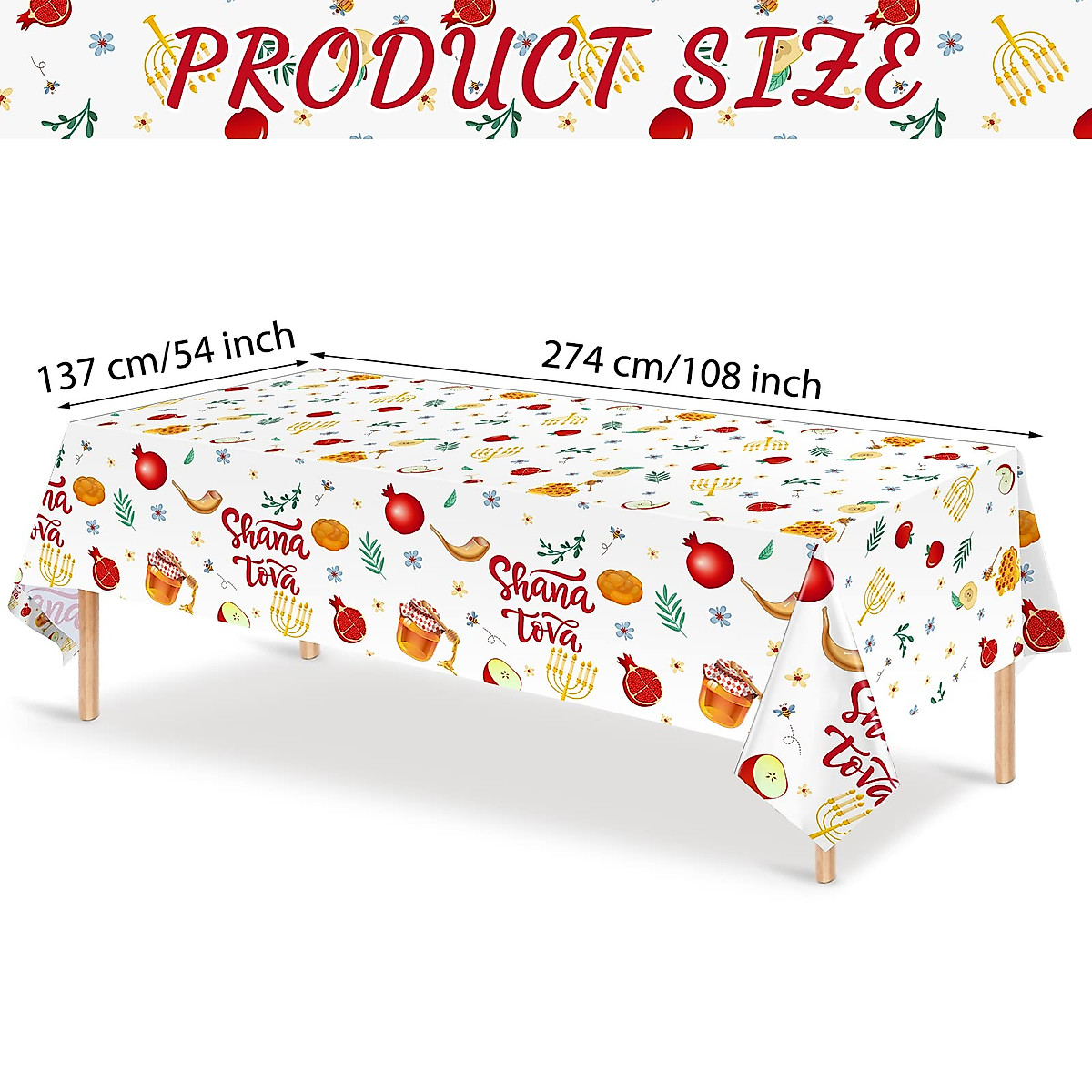 3 Packs Rosh Hashanah Tablecloth Waterproof Rosh Hashanah Plastic Table Cover Shana Tova High Holy Day Tablecloth Jewish New Year Tablecloth for Kitchen Dining Room Decor Supplies 54 x 108 Inches