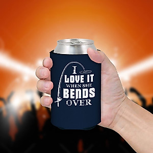 Fisherman Hooker Bends Over Pole Dance Funny Fishing Can Sleeve Cooler Insulated Drink Coozies Soda Beer Hugger Coolies (Navy, 3 Pk)