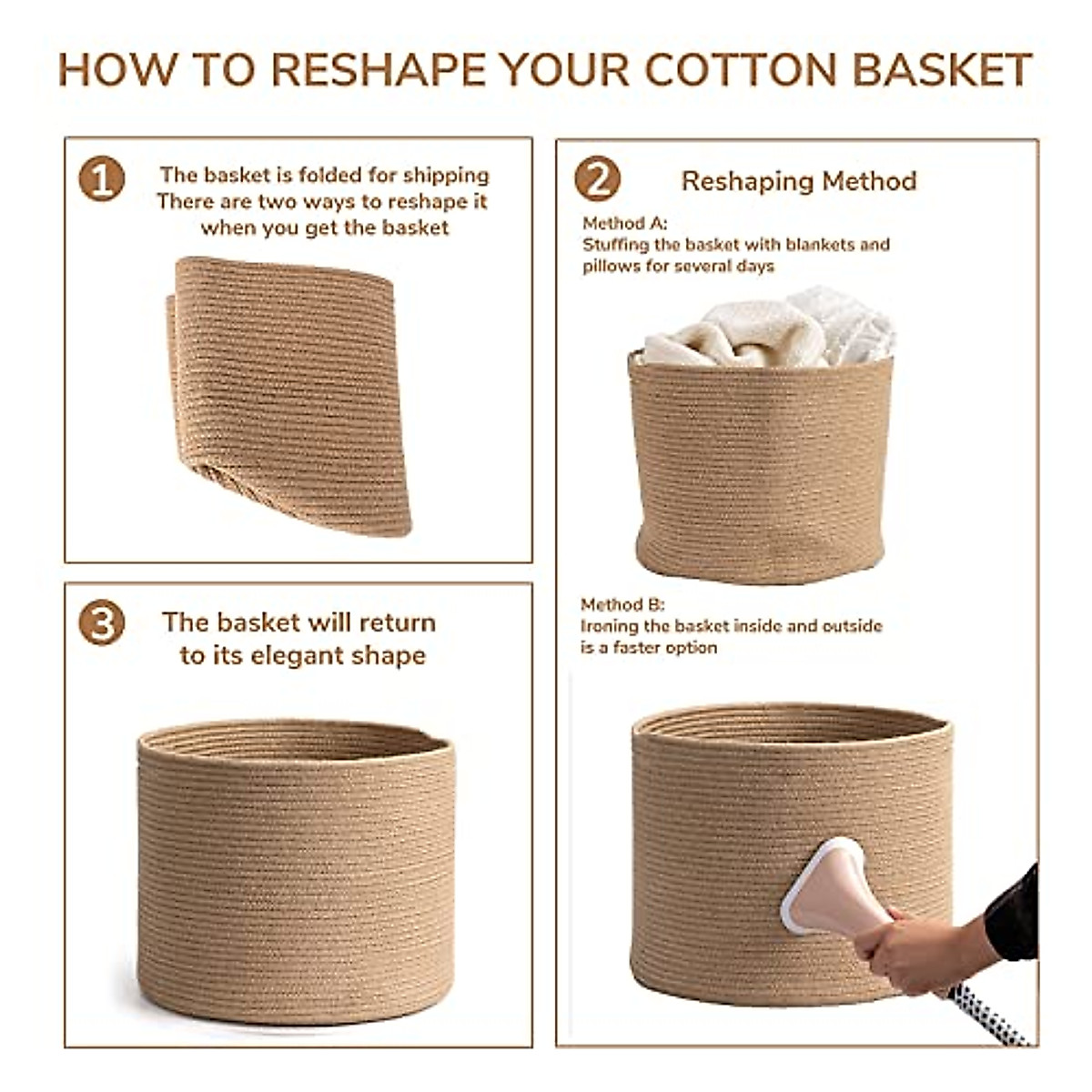 Goodpick Round Wicker Storage Basket, Woven Laundry Basket with Handles, Floor Basket for Blankets, Shoe, Large Jute Basket for Living Room, Bedroom Room, 15.8 D x 12.6 H inches