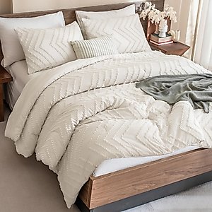 Andency Twin/Twin XL Comforter Set Beige, Twin Bed Comforter for College Dorm Girls Boys Kids Boho Cream Soft Warm Cute Neutral Comforter, 2 Pieces Aesthetic Chevron Bohemian Bedding Set