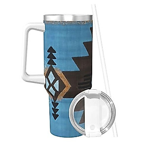 Xiexide 40oz Fits Cup Holder Indoor Southwestern Aztec Navajo Indian Totem Heritage Double Walled Vacuum Insulatedith Handle And Straw,Hot & Cold Drinks