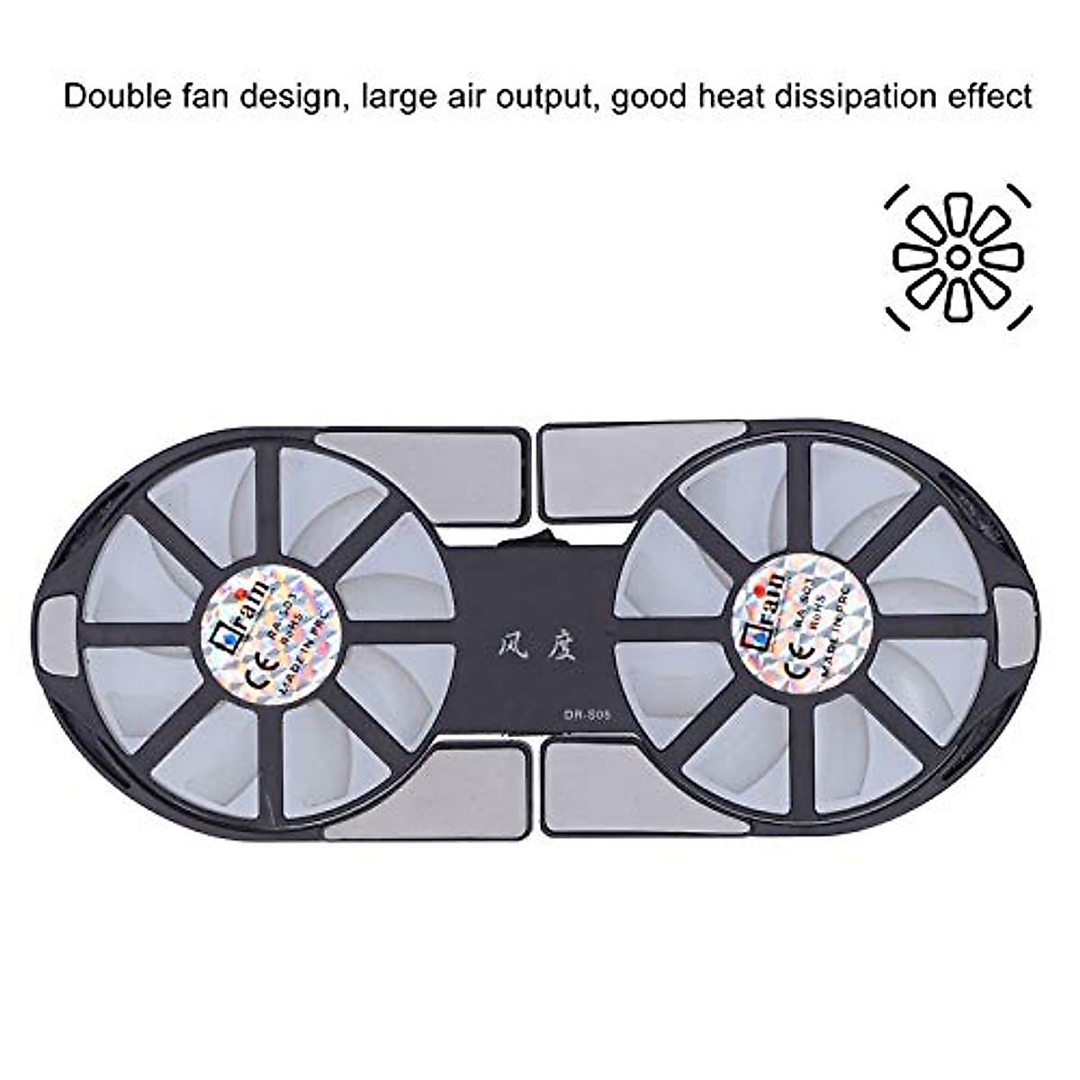 Laptop Cooler Cooling Pad,Portable USB Powered,4Color Laptop Cooling Pad,Foldable Notebook Cooler DualFan,Large Air Volume Radiator Heat Sink,with Blue LED Light(Black)