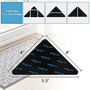 MecTo Rug Gripper, 12 PCS Resuable Rug Pad Non-Slip Rug Pads Washable Carpet Tape for Hardwood Floors, Tile Floor Self Adhesive to Keep Corner Flat (Black, Triangle)