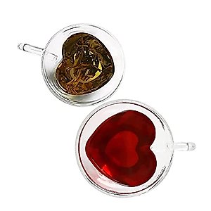 VEOOJRFEY 2 Pcs/Set Heart Shaped Double Wall Insulated Glass Milk Lemon Juice Cup Tea Cups Lover Coffee Mug Drinkware for Home Party Birthday Gifts