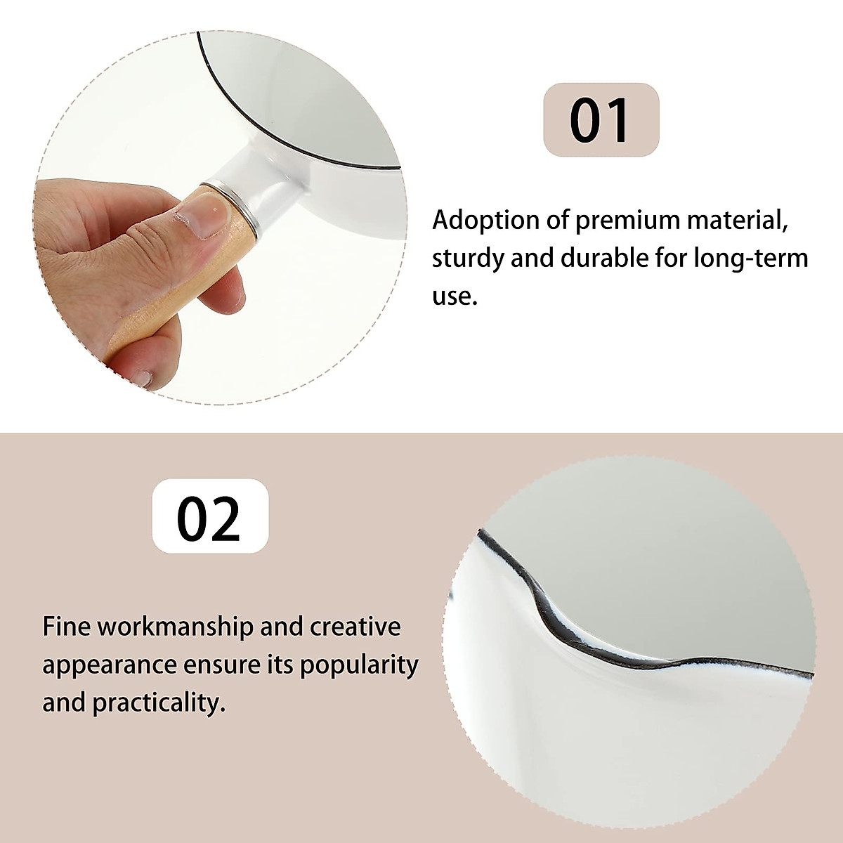 Milk Pot：Cabilock Enamel Milk Pan with Wooden Handle Butter Warmer Soup Pot Saucepan Pan Milk Pot Small Cookware with Pour Spouts for Boiling Milk Noodle Butter Coffee Baby Food