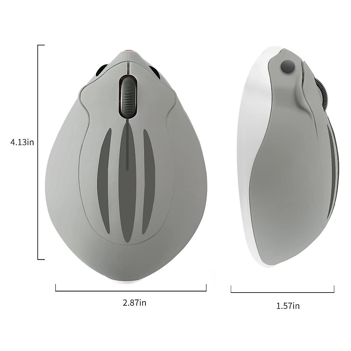 YOCUNKER Wireless Mouse 2.4Ghz Hamster Shape Cute Animal Design M Size Silent Click USB Optical Mouse Lightweight for Kids Compatible with PC/Laptop/Computer/MacBook(Gray)
