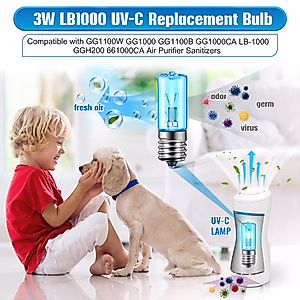 Qualirey 6 Pack LB1000 UVC Replacement Light Bulbs Compatible with GermGuardian GG1100W, GG1000, GG1100B, GG1000CA, LB-1000, GGH200, 661000CA Air Purifier 3W 10V UVC Lamp Bulb