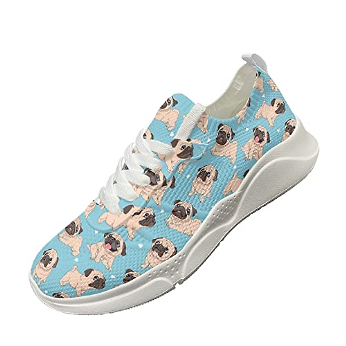 KUIFORTI Lovely Pug Print Women's Road Running Shoes Lightweight Athletic Shoes for Girls Cute Fashion Sneakers Breathable Mesh Sports Tennis Shoes,Size 40 EU