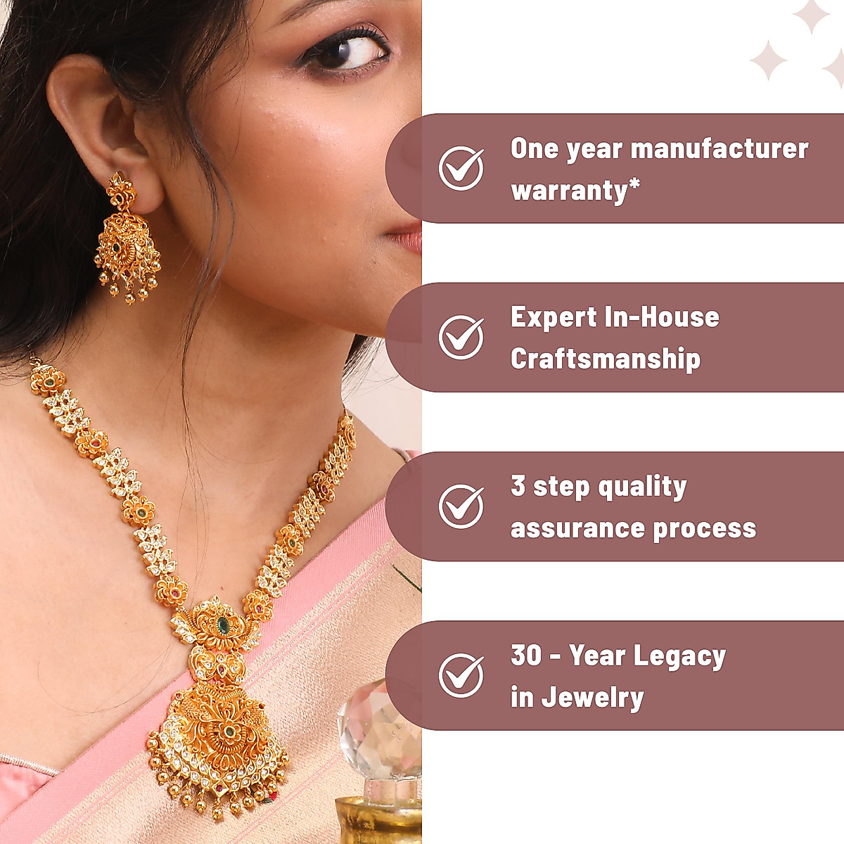 TARINIKA Dual Tone Arina Nakshatra CZ Short Necklace Set with Peacock Design - Indian Jewelry Sets for Women | Perfect for Ethnic Occasions | Traditional south Indian necklace | 1 Year Warranty*