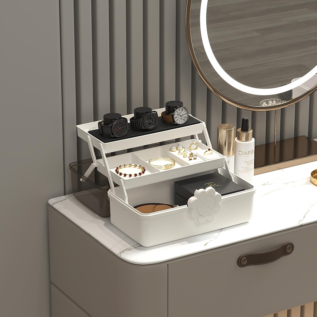 Covetree 3-Layer Plastic Dividing Storage Box，Multifunctional Plastic Tool Box with Handle for Sewing, for Sewing, Makeup, Medicine, Nail, Hair Accessories for Kids