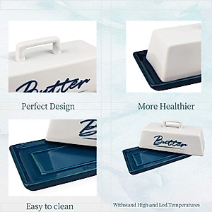 Butter Dish, Ceramic Butter Dish with lid Butter dish with Tray and Deluxe Butter Keeper Polished Ceramic Butter Holder (DM)