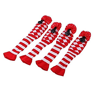 pistro 4Pcs Pom Pom Knit Headcover Long Neck Driver - Red