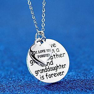 Blerameng Christmas Mother's Day Gift The Love Between a Grandmother and Granddaughter is Forever and I Love You Forever Thanksgiving Pendant Necklace
