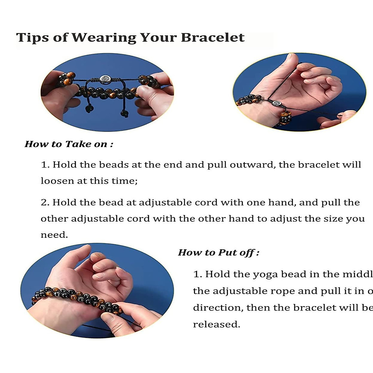 Triple Protection Bracelet, Genuine Tigers Eye Black Obsidian and Hematite 8mm Beads Bracelet for Men Women, Crystal Jewelry Stone Bracelets Bring Luck and Prosperity and Happiness