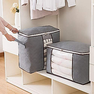 XCJTGRY 3 Pack Large Capacity Clothes Storage Bag Organizer with Reinforced Handle,Foldable with Sturdy Zipper, Clear Window Storage Bag 90L