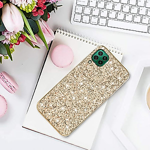 Compatible with Huawei P40 Lite Case Glitter Shockproof,Huawei P40 Lite Phone Case Bling Sparkly Soft TPU and PC Silicone Shiny Girl Women Thin Protective Cover (Gold)