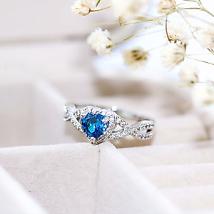 Personalized Birthstone Promise Rings Heart Love Halo Ring for Women 1 Stone Jewelry for Mother Daughter Her Best Friends Custom Engraved Name Gift.