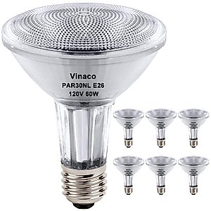 Vinaco PAR30 Long Neck Halogen 60W 120V, Long Lasting 6 Pack PAR30L Flood Light Bulb, PAR30 Dimmable, High Output 1000LM with PAR30 E26 Warm White 2800K Indoor Outdoor PAR30LN