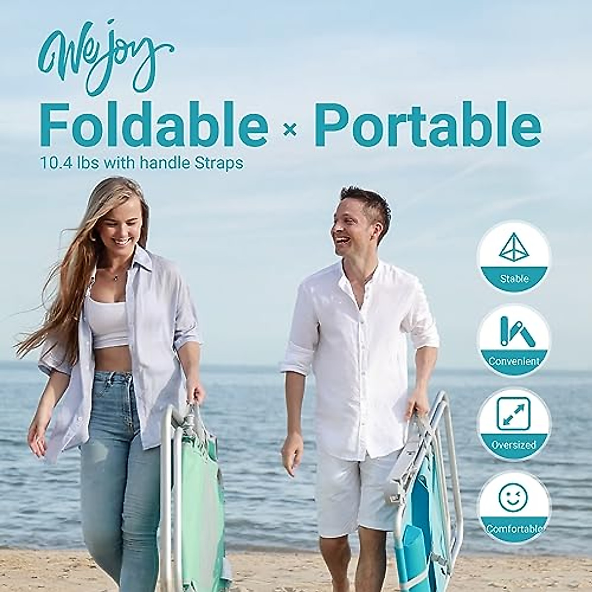 #WEJOY 17 in Oversized Beach Chair, 5 Adjustable Reclining Folding Backpack Beach Chairs for Adult, High Back Seat Chair with Bottle Opener,Handle Strap,Phone&Cup Holder for Camping Sand,300 Lbs