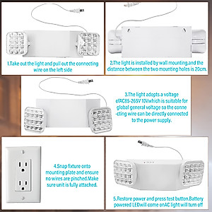 ROCEEI 12 Pack Emergency Lights Commercial Emergency LED Flood Lights Backup Battery Emergency Exit Lighting Fixtures 2 LED Head Wall Mount White for Hallways Stairways (Wire Connect Style)