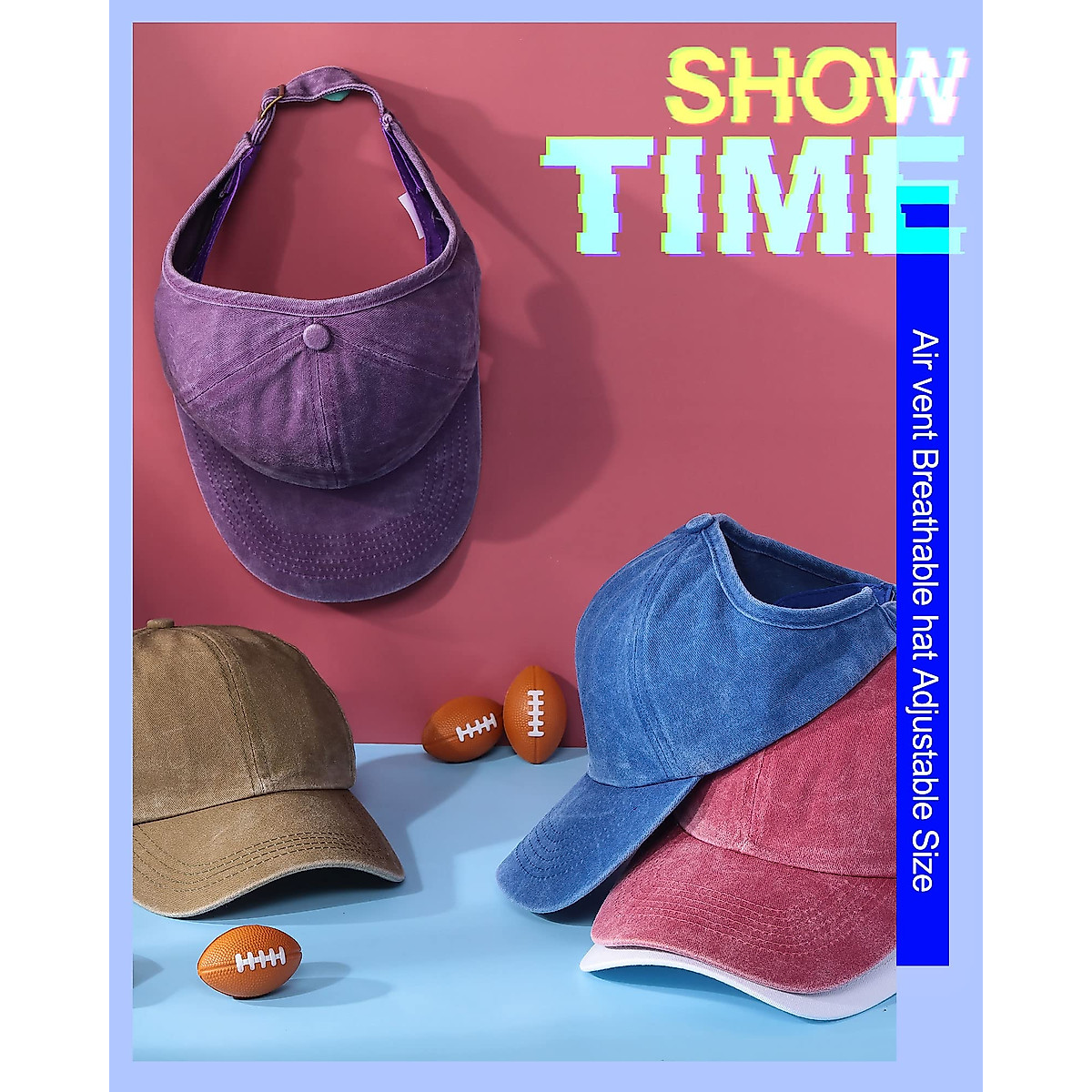 Jiuguva 8 Pieces Backless Ponytail Caps Baseball Caps for Women Ponytail Hats High Messy Bun Baseball Hats Adjustable Sun Visor Caps Natural Curly Hair Ponytail Cap