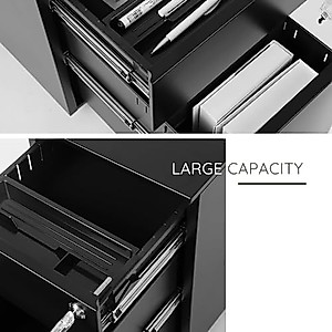 Daesar 2 Drawer Mobile File Cabinet with Lock Metal Filing Cabinet for Legal/Letter/A4/F4 Size, Fully Assembled Include Wheels, Home/Office Design, Black