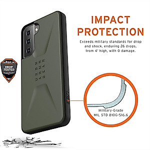 URBAN ARMOR GEAR UAG-GLXS21C-OL Shockproof Case for Galaxy S21, Olive