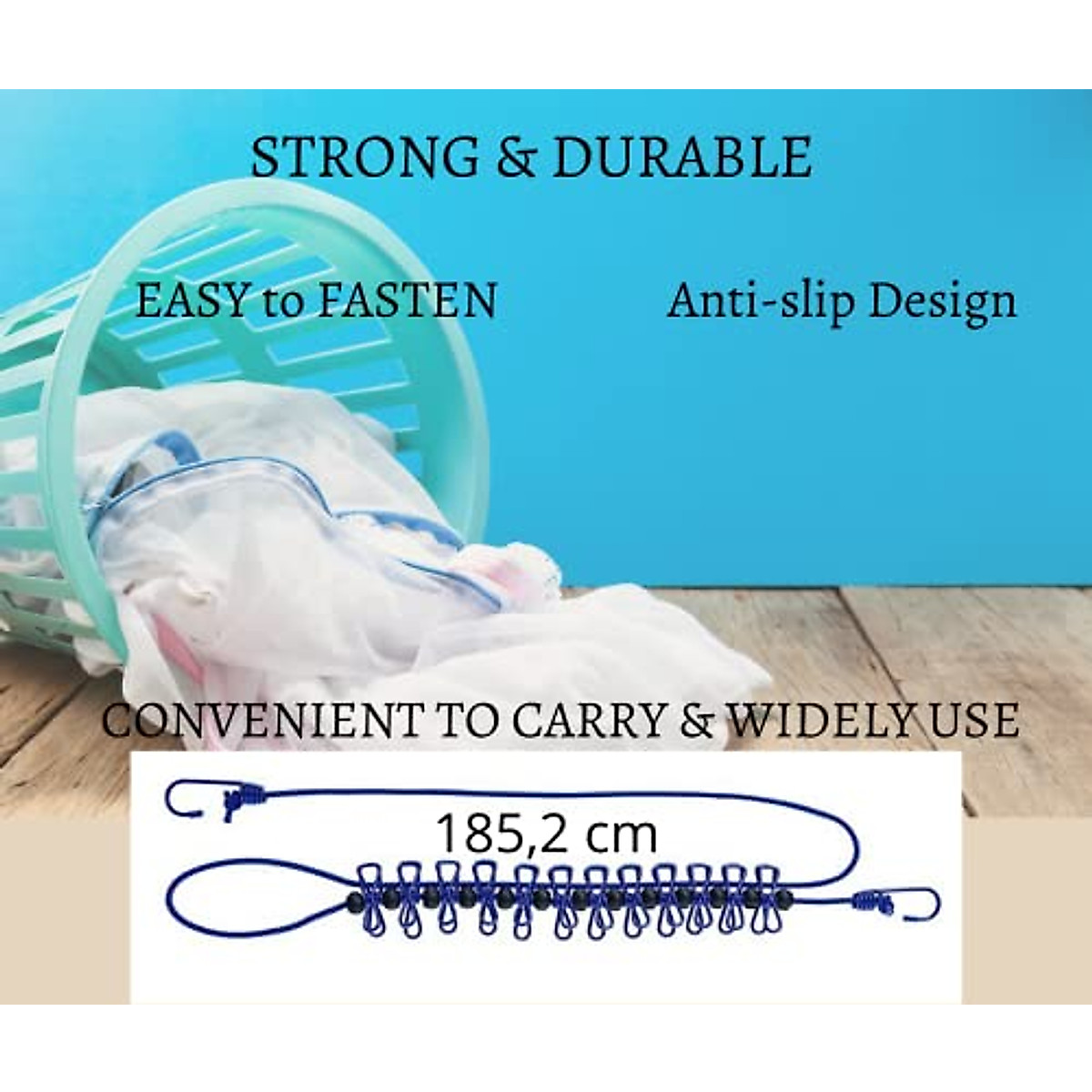 3 Pack Portable Clothesline Windproof Laundry Elastic Travel Clotheslines for Backyard & Balcony Camping on Boat Vacation Hotel Stretchy Retractable Indoor Outdoor Clothes line with 12 Clothespins