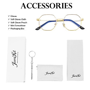 JOVAKIT Polygon Blue Light Blocking Glasses for Women Men Vintage Octagon Square Non-prescription Metal Eyeglasses (Gold)