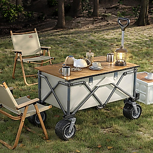 Bgarden Carts,Collapsible Wagon,Sports Outdoor Utility Wagon Folding Garden Wagon Sports Steel Frame Foldable Yard Car Off-Road Wheels with Brakes Folding Board Camping Cart,(a) White