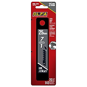 OLFA 25mm Extra Heavy-Duty Ultra-Sharp Black Snap Off Replacement Blades, 20 Blades (140 segments) HBB-20B - Snap-Off Utility Knife Replacement Blades, Fits most 25mm Utility Knives