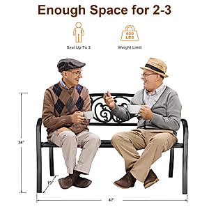 Outvita Outdoor Bench, 50" Metal Garden Bench Patio Porch Furniture with Floral Design Backrest Powder-Coated Chair Yard Entryway Deck Furniture