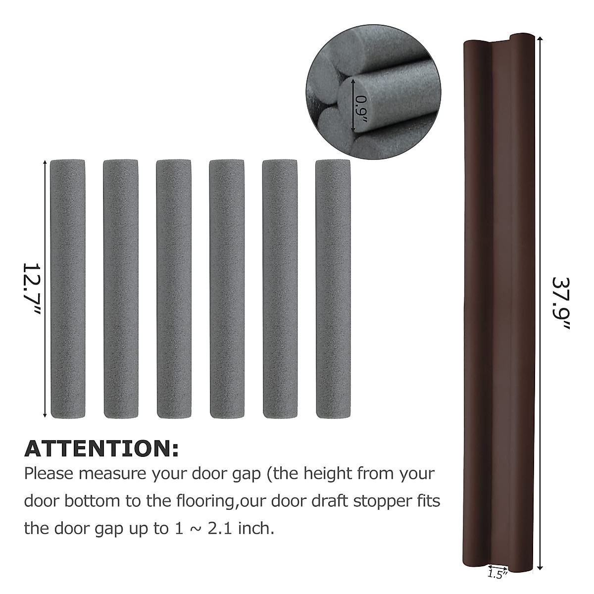 2PCS Under Door Draft Stopper,Twin Door Draft Blocker Weather Stripping Noise Cold Air Blocker Window,Washable,Dust Proof,Removable,Adjustable Door Sweeps 38"(Deep Coffe)