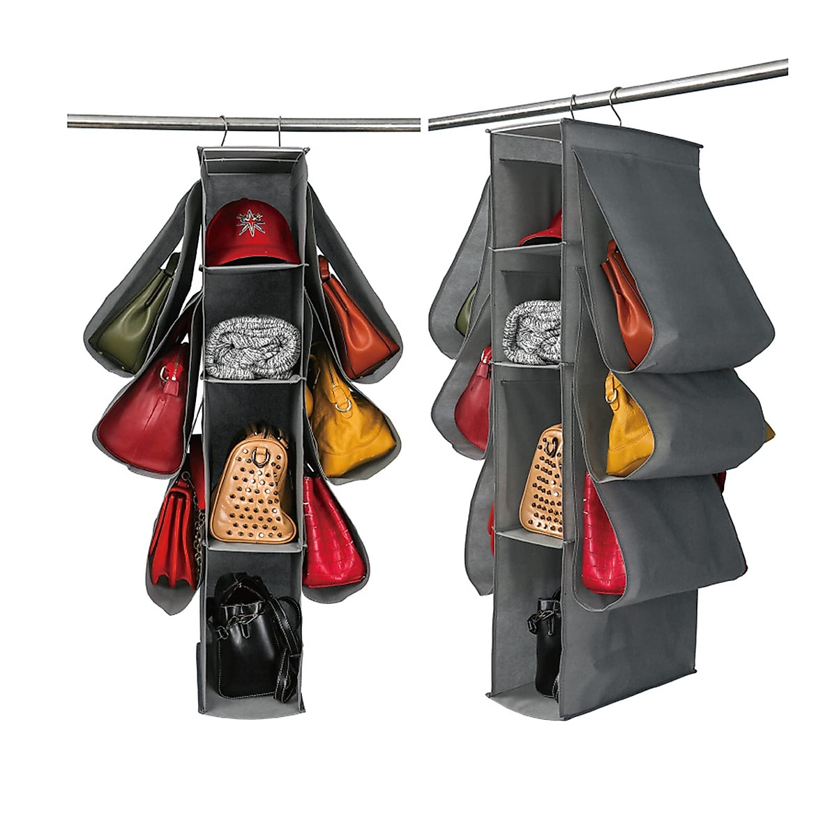 SMDS Purse Storage Organiser 10 Pockets, Large Handbag Organiser, Wardrobe Closet Hanging Storage Organiser (Dark grey)