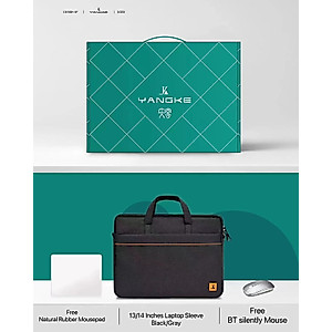 YANGKE Laptop Shoulder Bag Compatible with MacBook Air/Pro,13-13.3 inch Notebook, MacBook Pro 14, Waterproof Carrying Case with Rubber Mouse Pad plus 2.4G Wiress and BT Mouse, Black (grey)