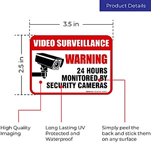 Sigo Signs 24 Hour Video Surveillance Sign, 6 Pack, 4 Mil Sleek Vinyl Decal Stickers Weather Resistant Long Lasting UV Protected and Waterproof Made in USA