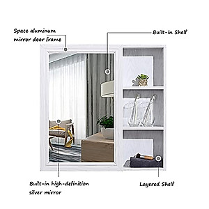 ZAYEN Bathroom Mirror Cabinet, Bathroom Mirror Cabinet Toilet Wall-Mounted Storage Cabinet with 3 Tier Shelves Shelf Metal Vanity Mirror Box Cabinet