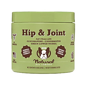Natural Dog Company Hip & Joint Chews, Chicken Liver & Turmeric Flavor, with Glucosamine Chondroitin for Dogs, Maintains Bone and Joint Health, Supplements for Seniors and Puppies, 90 Count
