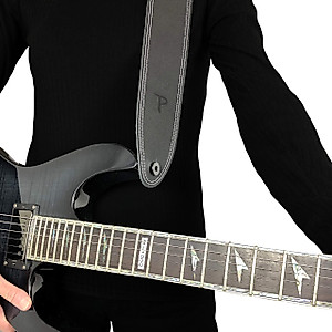 Perri's Leather Ltd. - Double Stitched Leather Strap - Adjustable Strap from 41" to 56" for Electric, Acoustic, Bass Guitars - for Kids & Adults - Black (BDS-175)