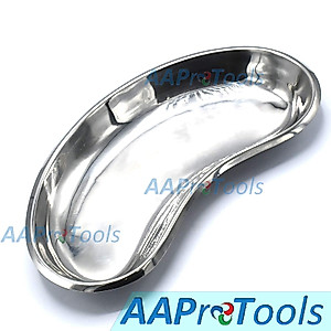 AAProTools Stainless Steel Kidney Tray 10", Emesis Basin 26 Oz. Kidney Shaped Emesis Basin. Reusable Metal Kidney Dish. Ideal for Soiled Dressings, Medic Waste, Liquid.