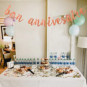 Rose Gold Bon Anniversaire Banner-Anniversaire Party Decorations Supllies-Birthday Party Sign Decors