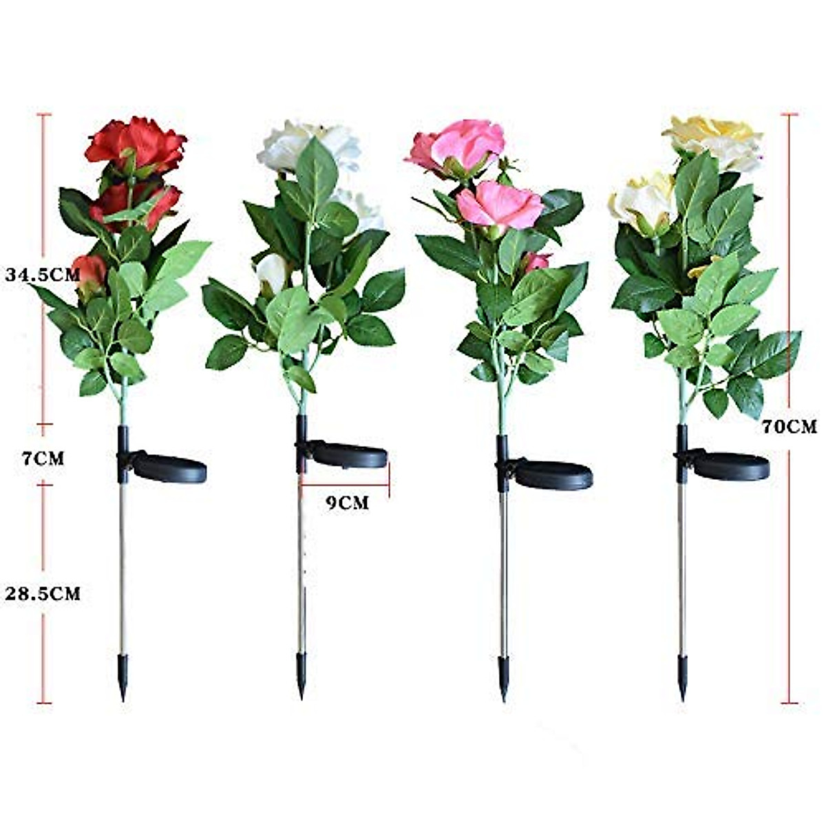 KANYEE Garden Outdoor Solar Lights Decorative Landscape Light Waterproof Simulation Rose Flower LED Stake Path Lights Yard Patio Lawn Night Lighting 4PCS
