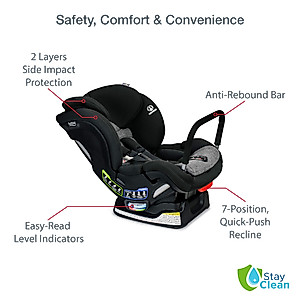 Britax Boulevard ClickTight Anti-Rebound Bar Convertible Car Seat, StayClean Grey - Stain, Moisture & Odor Resistant Fabric