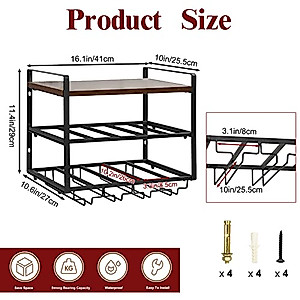 AUHOKY Industrial Wine Rack Wall Mounted Glasses Holder, 3-Tiers Metal Hanging Storage Display Shelf with Wine Bottles Glass Goblet Rack, Floating Shelves for Living Room Kitchen Home Decoration